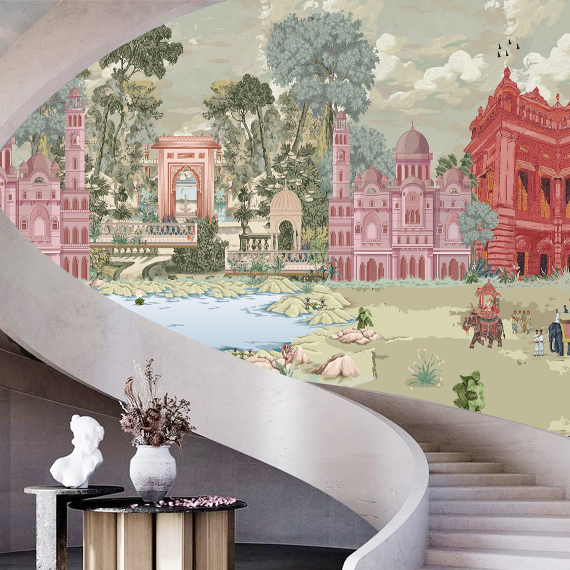 Colorful Ethnic Scenery Style Wallpaper Mantra6 – Red and Wine Decor